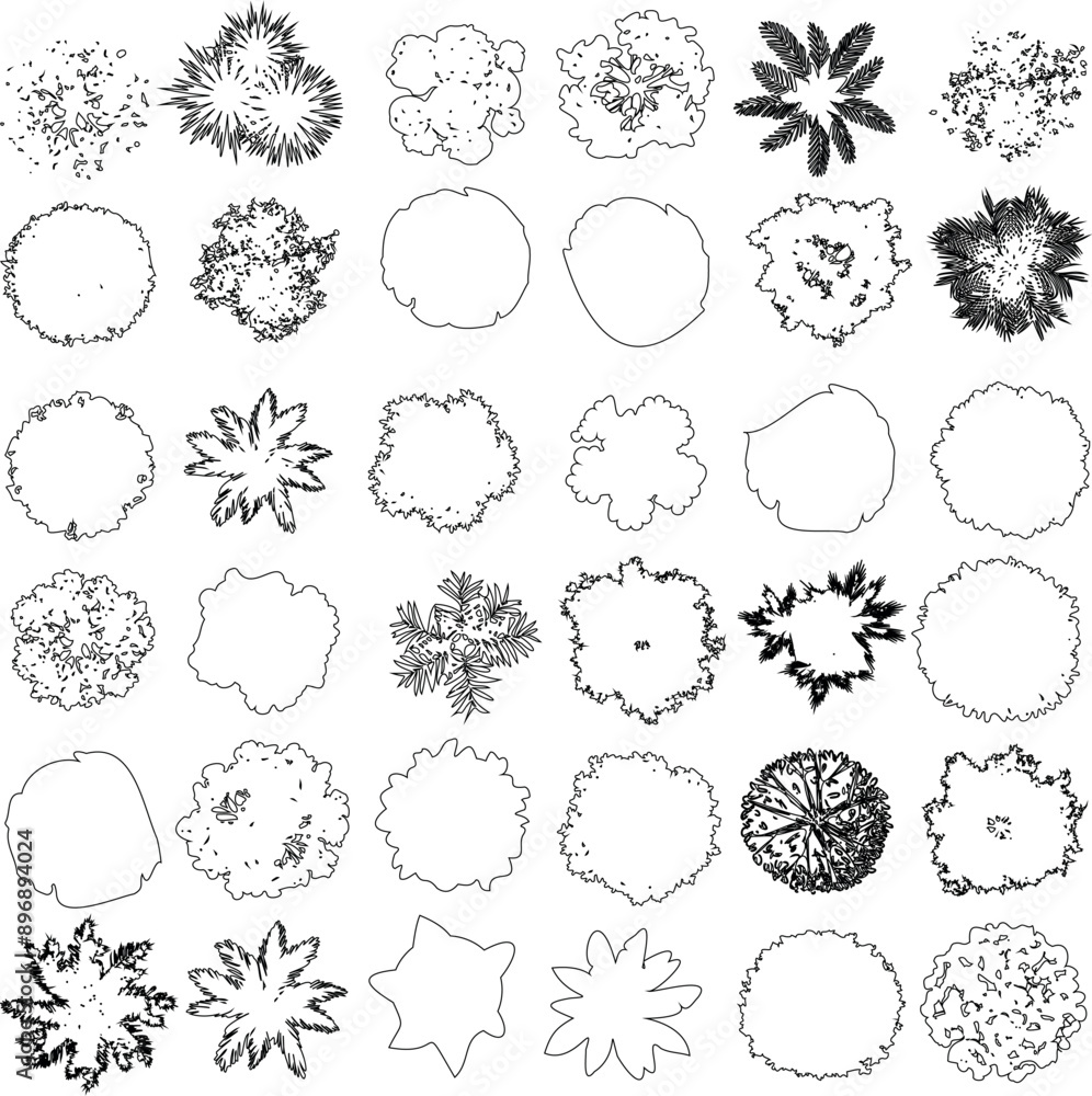 Tree top view outline vector illustration. Perfect for urban planning ...