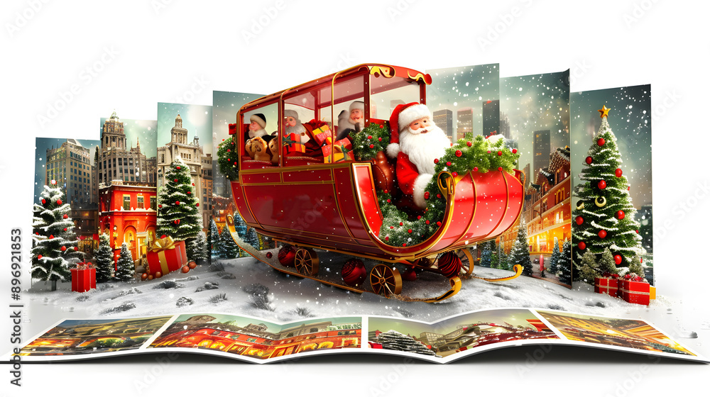 die-cut clipart featuring a Christmas Comic with a santa sleigh on its ...
