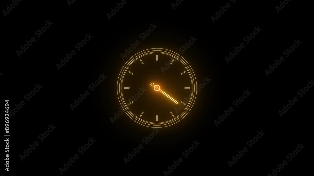 glowing neon orange golden color clock animation icon stopwatch ...