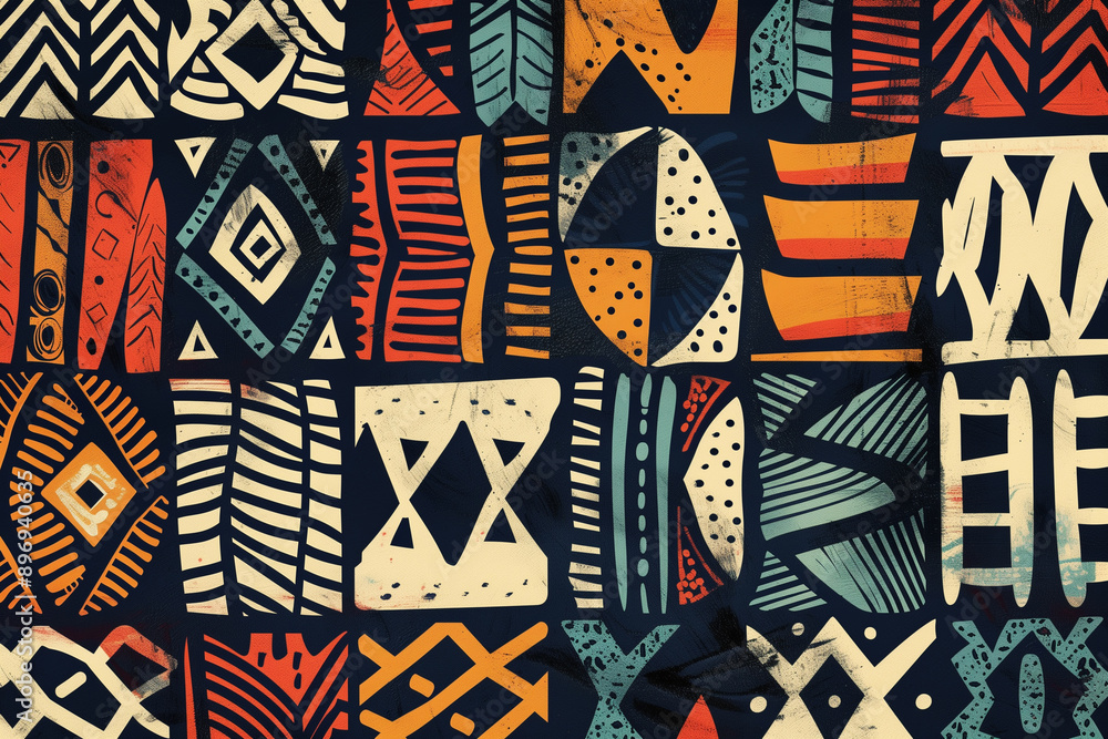 A dynamic African tribal wallpaper tilted featuring bold patterns ...