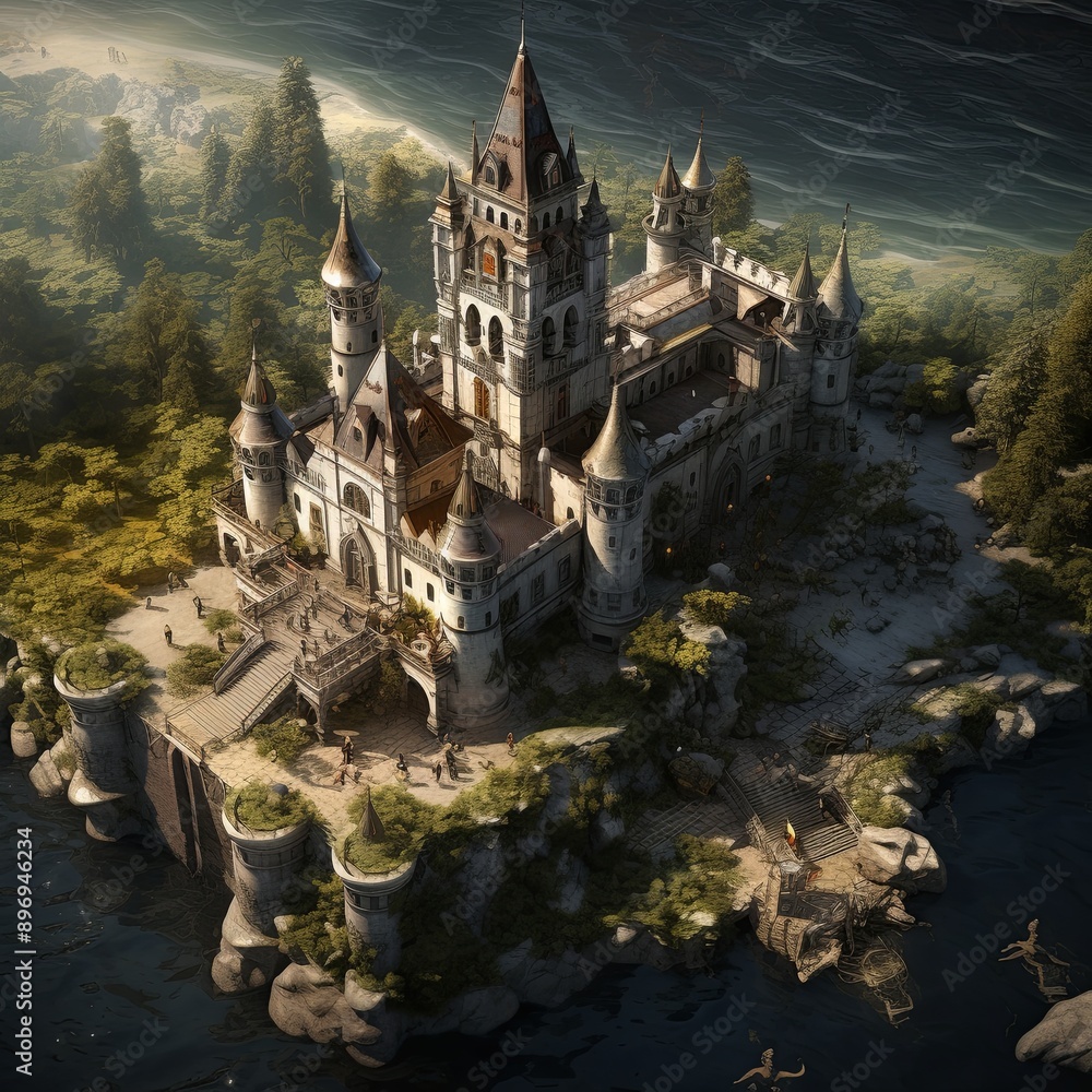 Stunning shot of a majestic European castle with turrets, perfect for ...