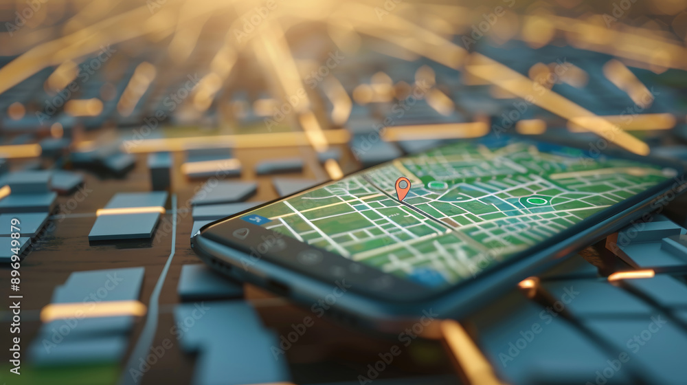 City navigation system with GPS tracking. It shows a detailed map of ...