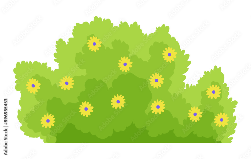 Bush with flowers icon. Cartoon forest and park shrubbery with floral ...