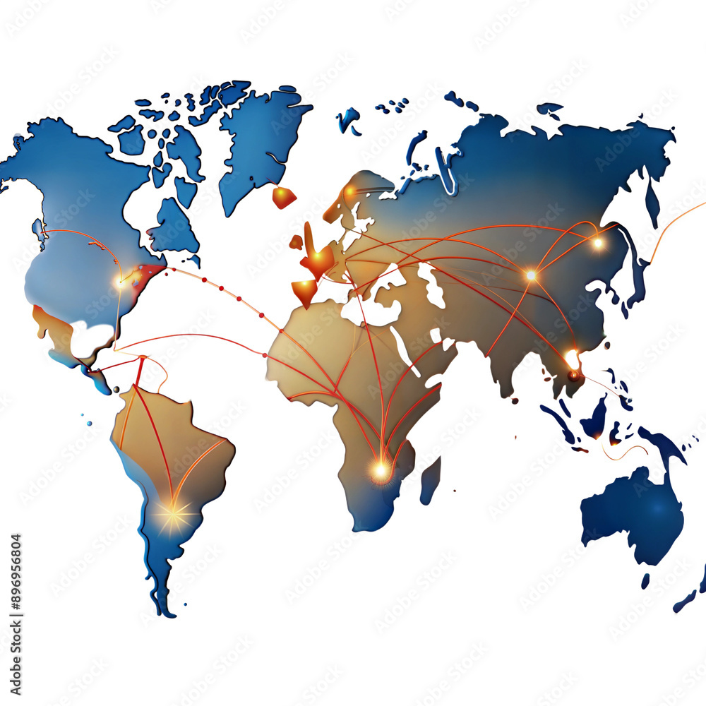 World map with flight routes, representing global air travel ...