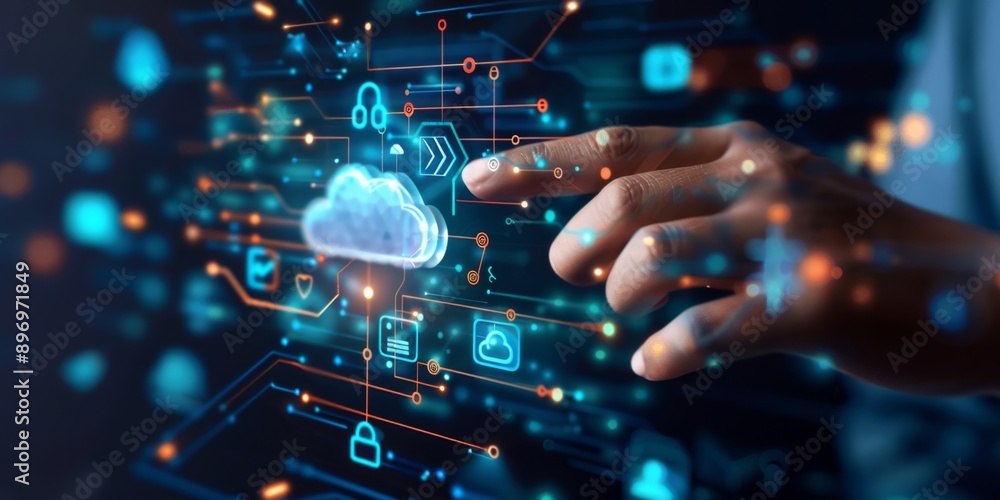 SaaS Concept: Businessman Interacting with Digital Icons Representing Software as a Service, AI ...