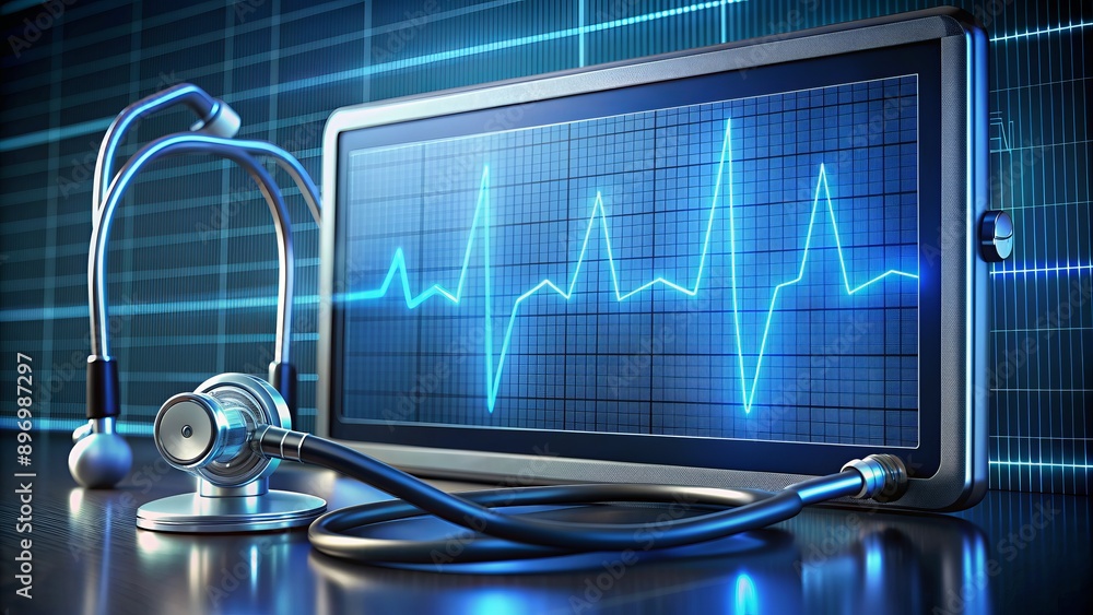 Modern healthcare background with digital pulse waveform display on ...