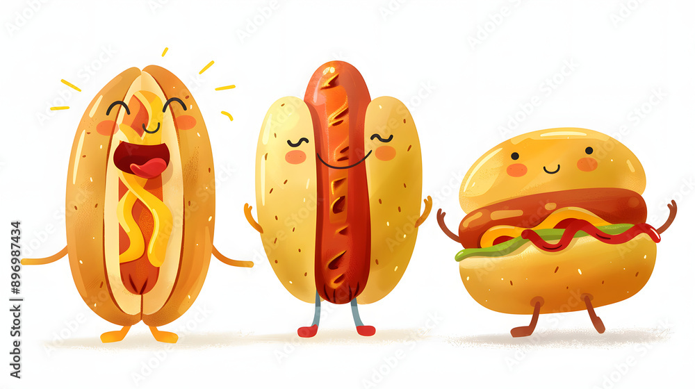 cartoon hot dog character in retro groovy 70s style. fast food vector ...