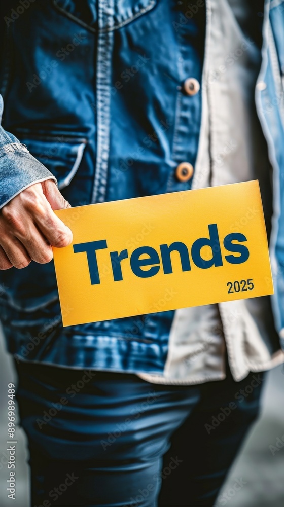 2025 Business Trends Concept: Hand Holding Yellow Template Sign ...