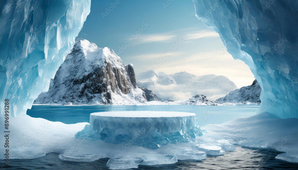 ice background podium cold winter snow product platform floor frozen ...