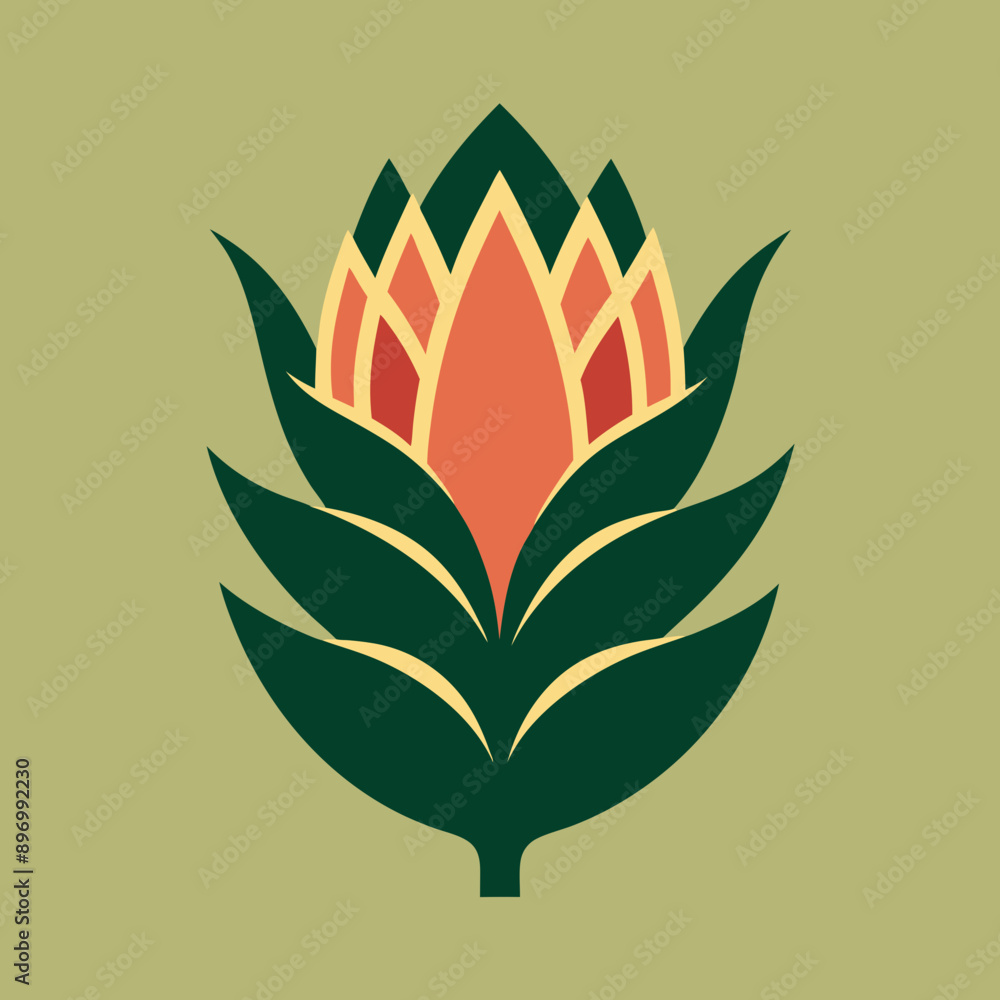 Vetor de Proteus graphically drawing the logo. Protea flower vector art ...