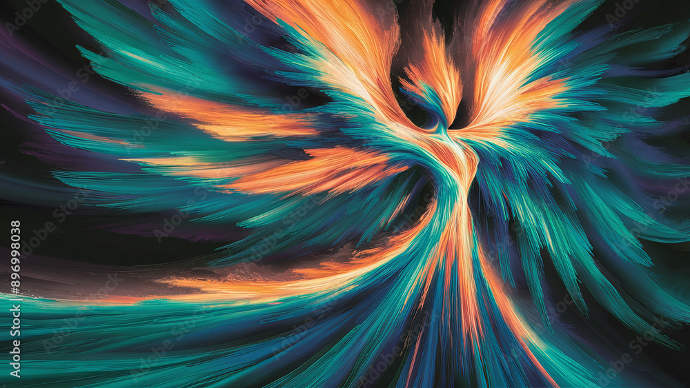 Abstract Digital Painting of an Angelic Figure with Flowing, Colorful ...