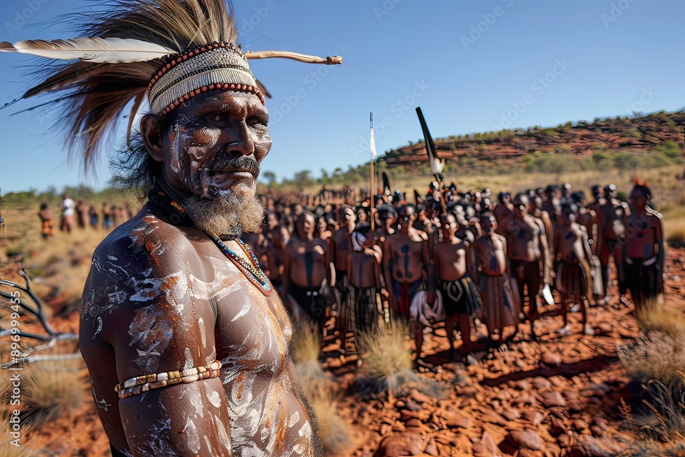 The chief of an Aboriginal Australian tribe in ceremonial attire Stock ...