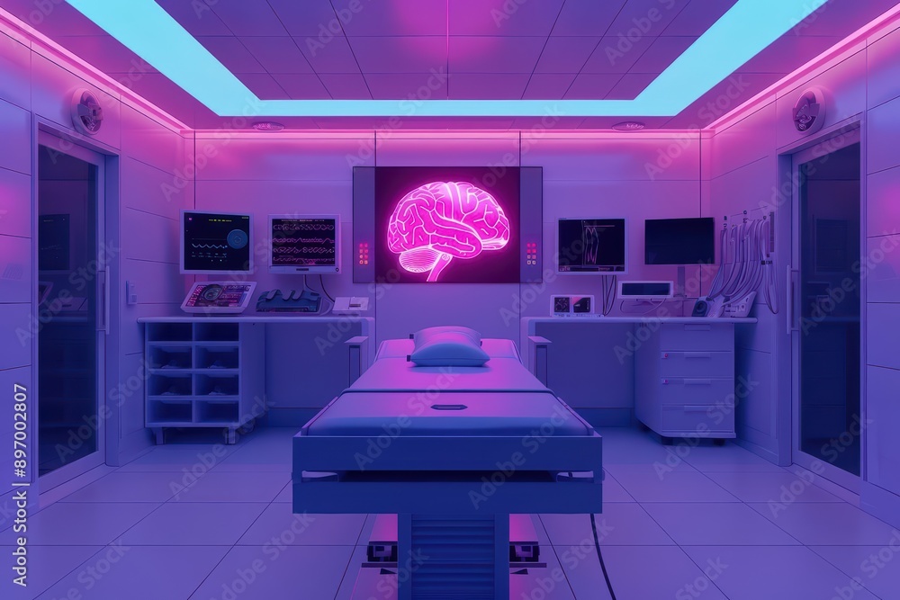 Stroke Concept An advanced neurology lab with brainwave monitors and ...
