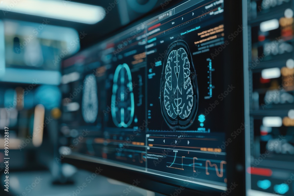 Stroke Concept An advanced neurology lab with brainwave monitors and ...