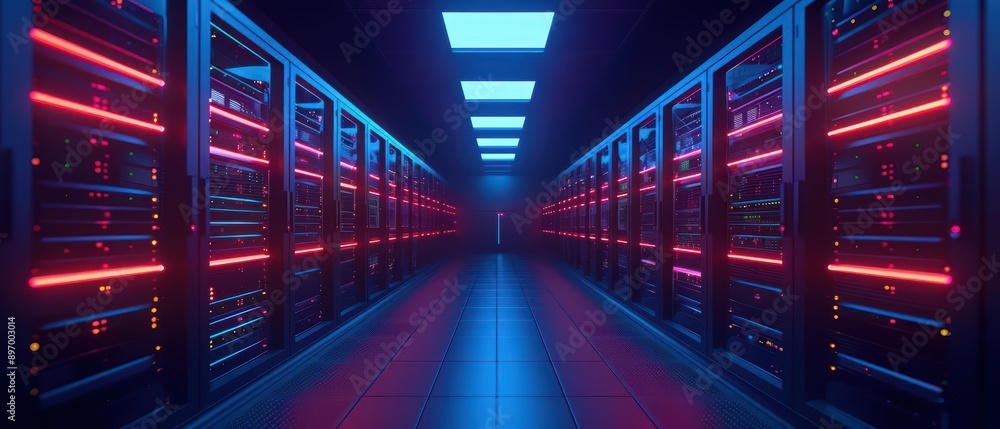 System Overload Style Tech Concept A hightech data center with servers ...