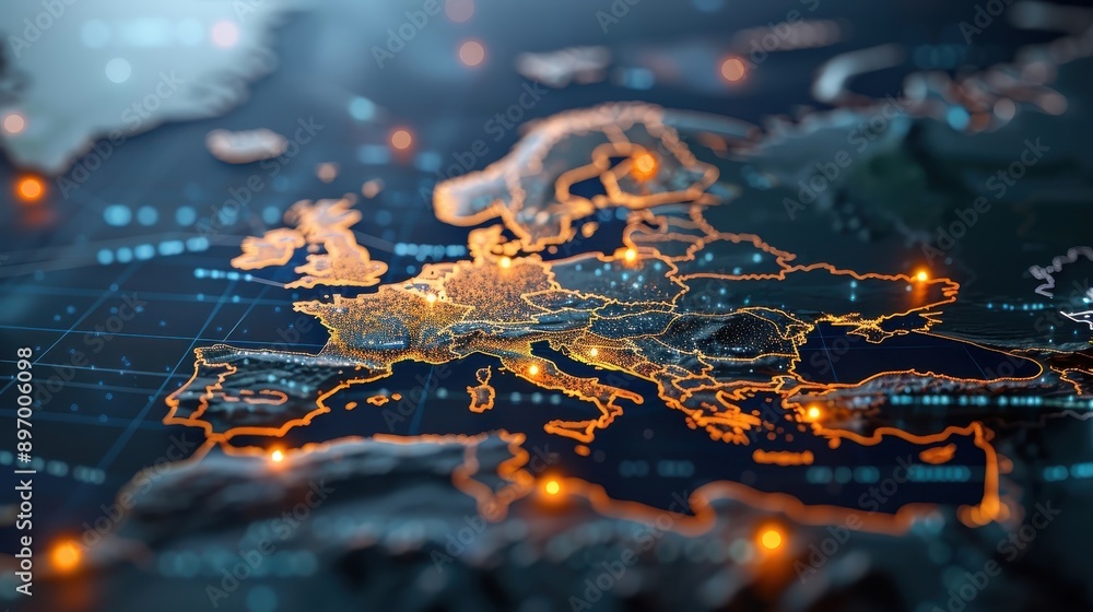 A pixel art world map depicting Western Europe as a hub of cyber ...