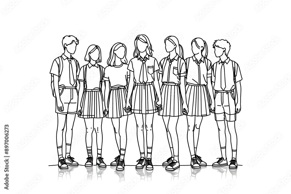 continuous single line drawing of a group of high school student ...