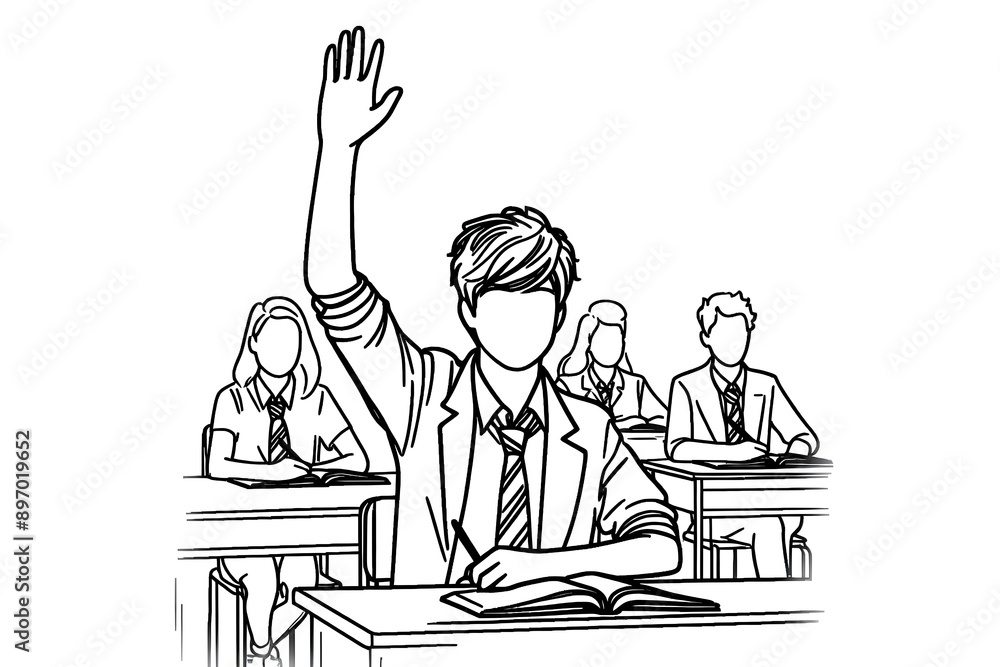 continuous single line drawing of a group of high school student ...