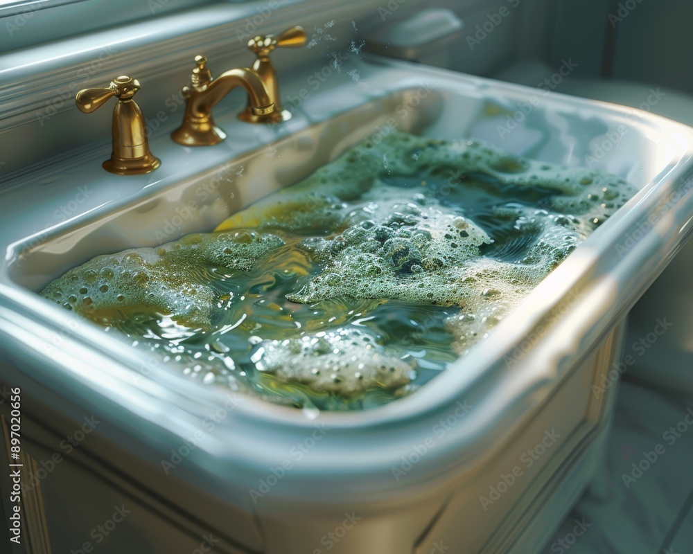 Bathroom sink with visible microbial growth, [germs, bathroom ...