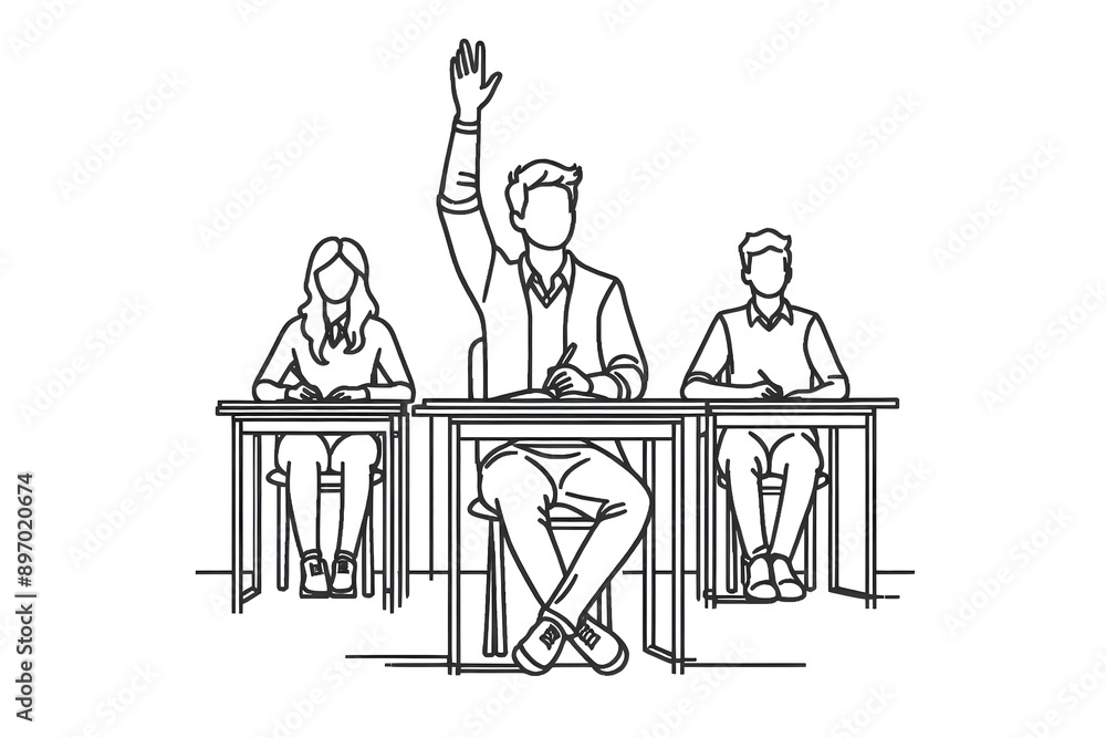 continuous single line drawing of a group of high school student ...