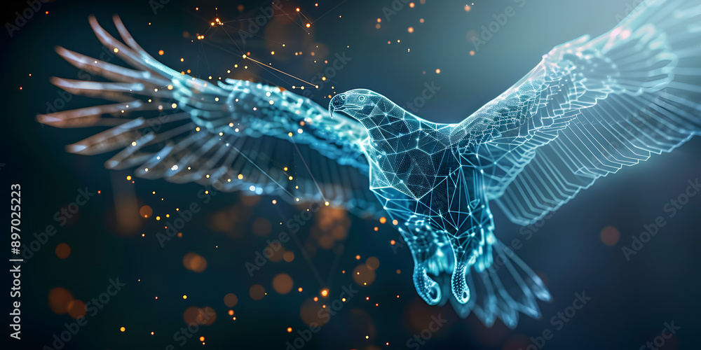 Eagle-themed digital wireframe design featuring polygon technology with ...