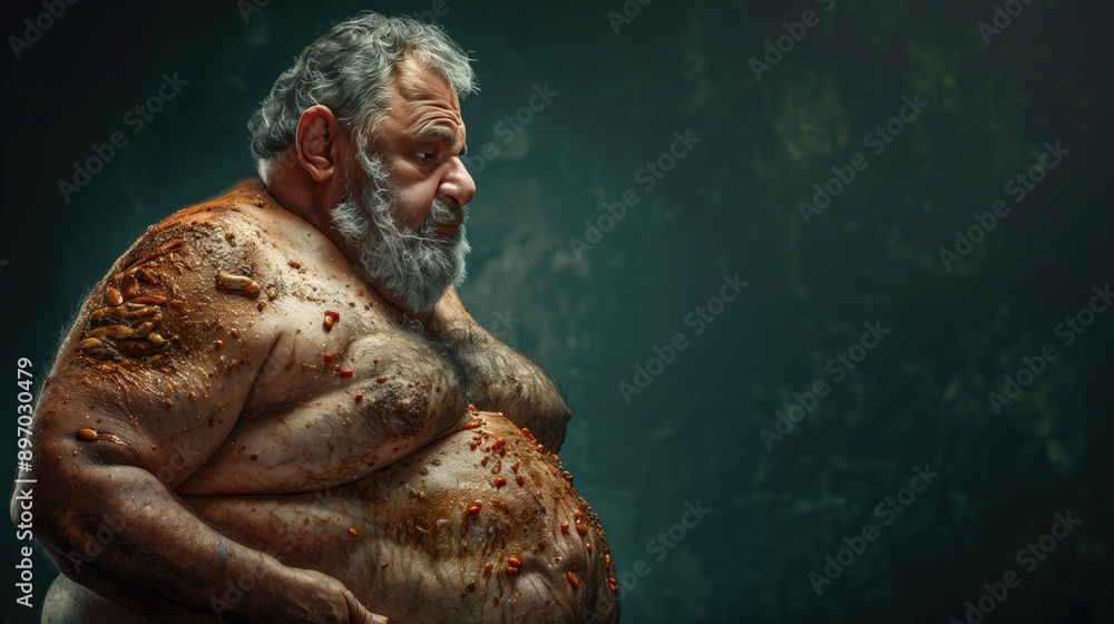 Obesity: A fat man showing the impact of obesity on the body, including ...