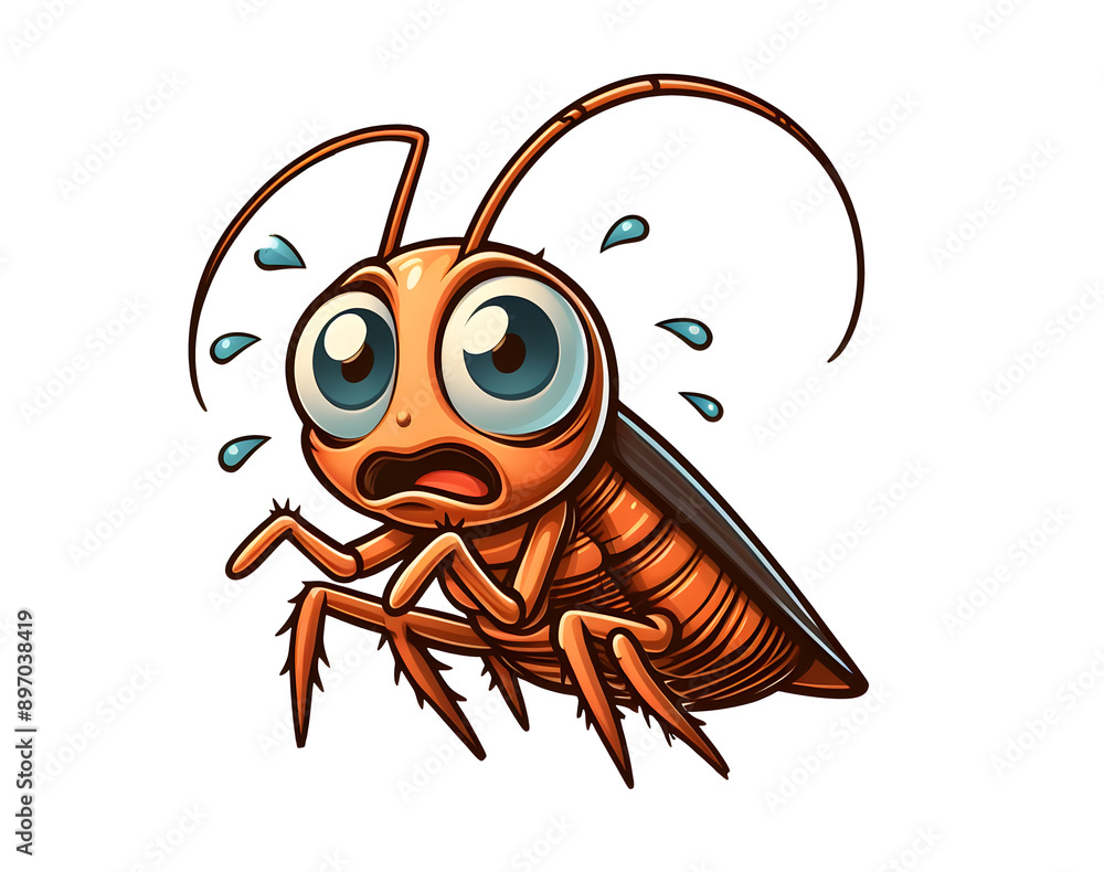 vector cute scared cockroach cartoon vector illustration isolated on ...