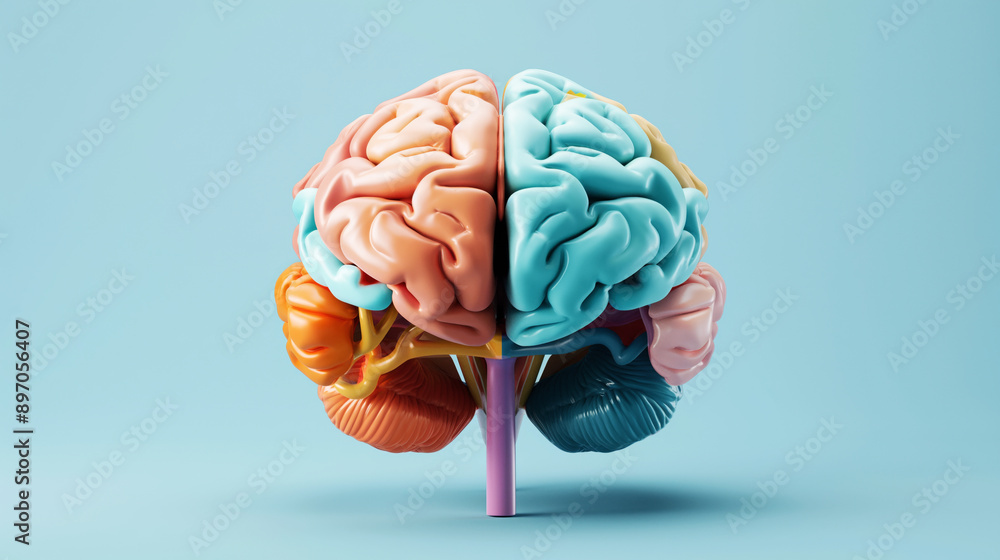 Colorful anatomical model of a human brain showcasing left and right ...