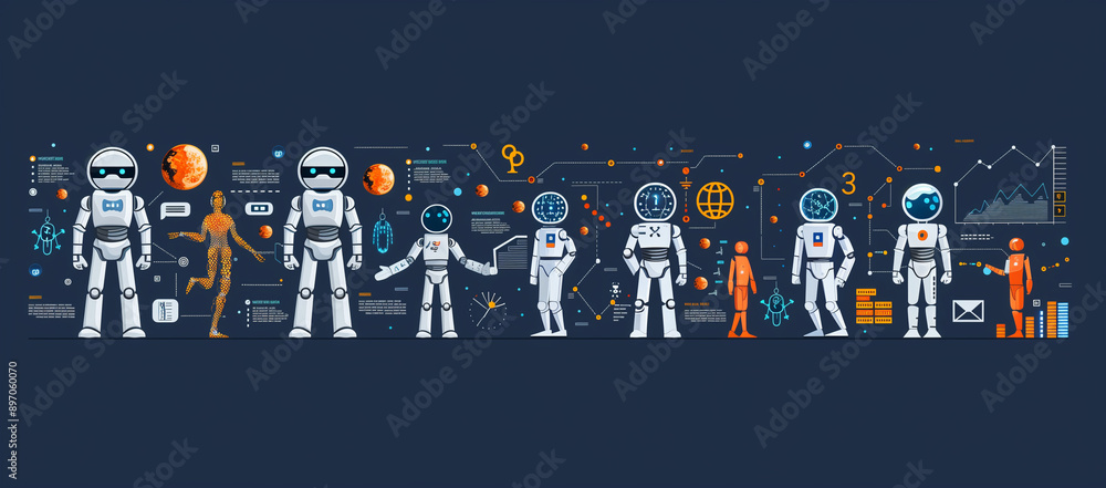 This flat vector illustration showcases the evolution and development ...