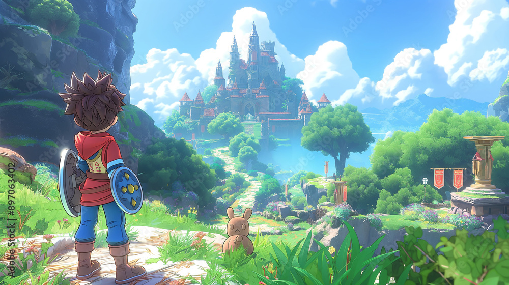 A vibrant and whimsical scene from a fantasy-themed video game. In the ...