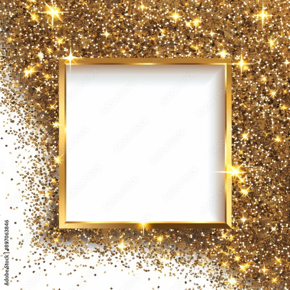square gold glitter frame isolated on white background illustration ...