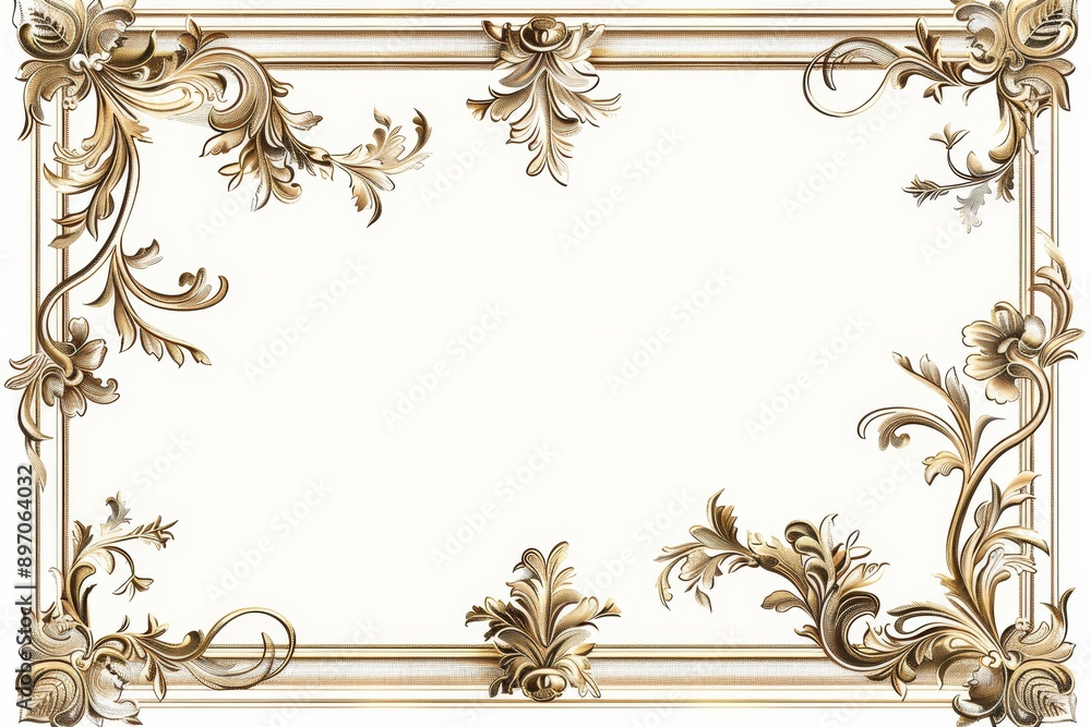 Rectangle golden frame with inverted rounded corner isolated on white ...