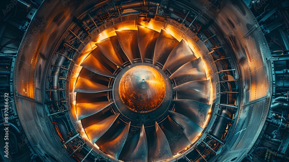 Aerospace Engine Exploration. Industrial texture background of an ...