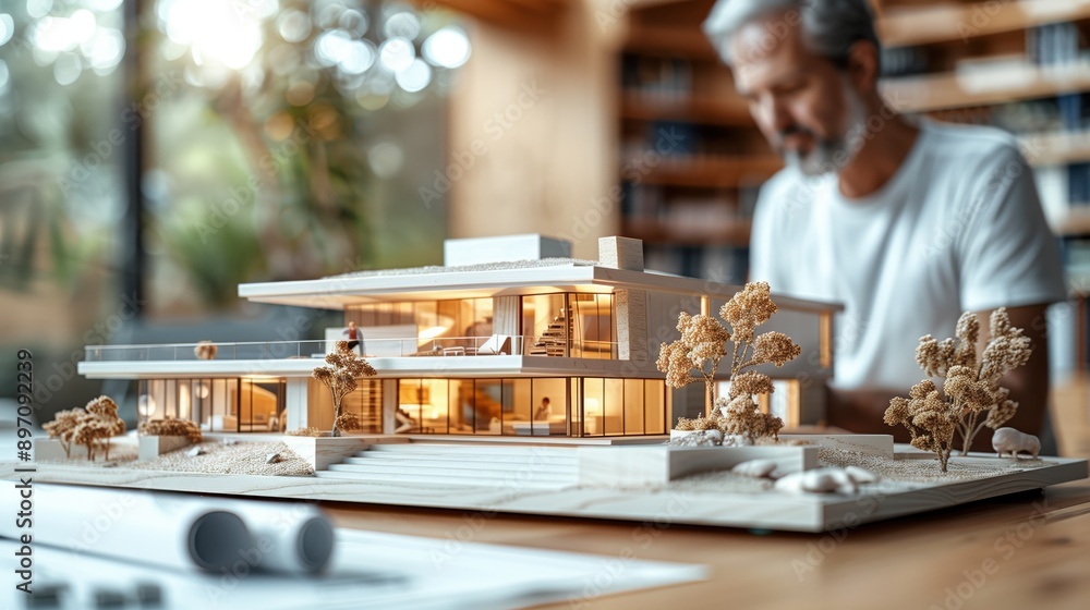 Architect Designing Modern Residential Model. Architect designing a ...