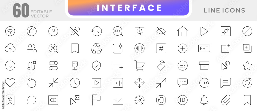 Basic interface UX UI linear icon set. UI UX interface icons. User, profile, message, app ...