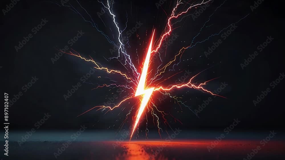 Electrifying Lightning Bolt Against Dark Background: Dynamic Energy ...