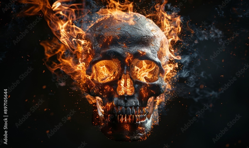 Fire burning skull. Devilish Skull burning Hell with scary, halloween ...