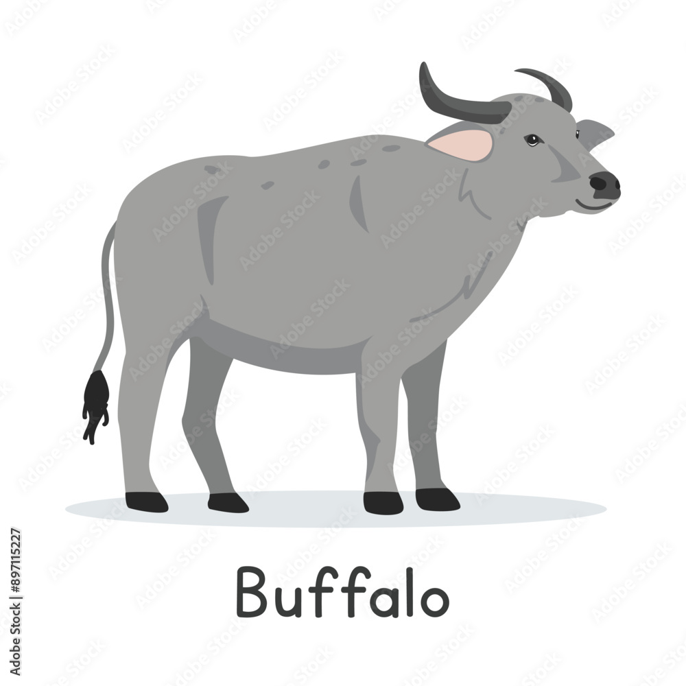 Water buffalo vector illustration. Cute buffalo cartoon clipart, animal ...