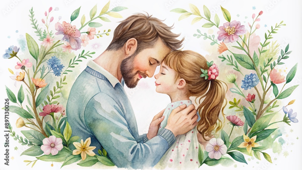 Whimsical watercolor illustration of heartwarming father-daughter ...