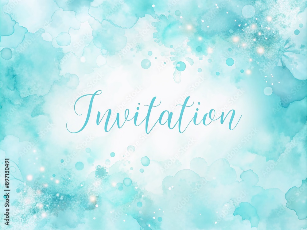 Soft light cyan blue watercolor wet wash splash design elements adorn a ...