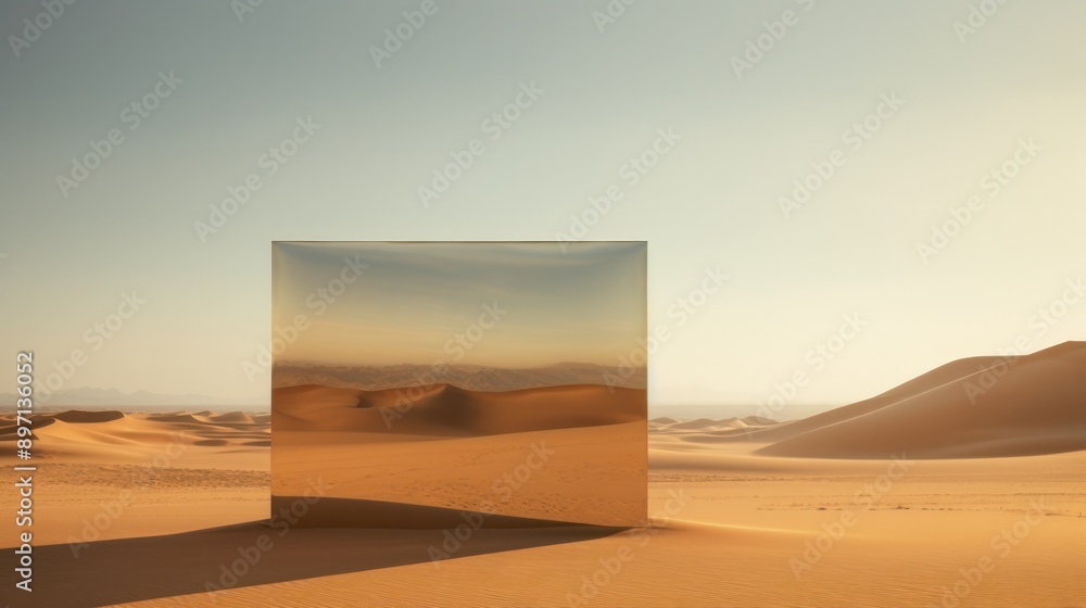 Photograph of a massive gold bar, half-buried in the sand dunes of a ...