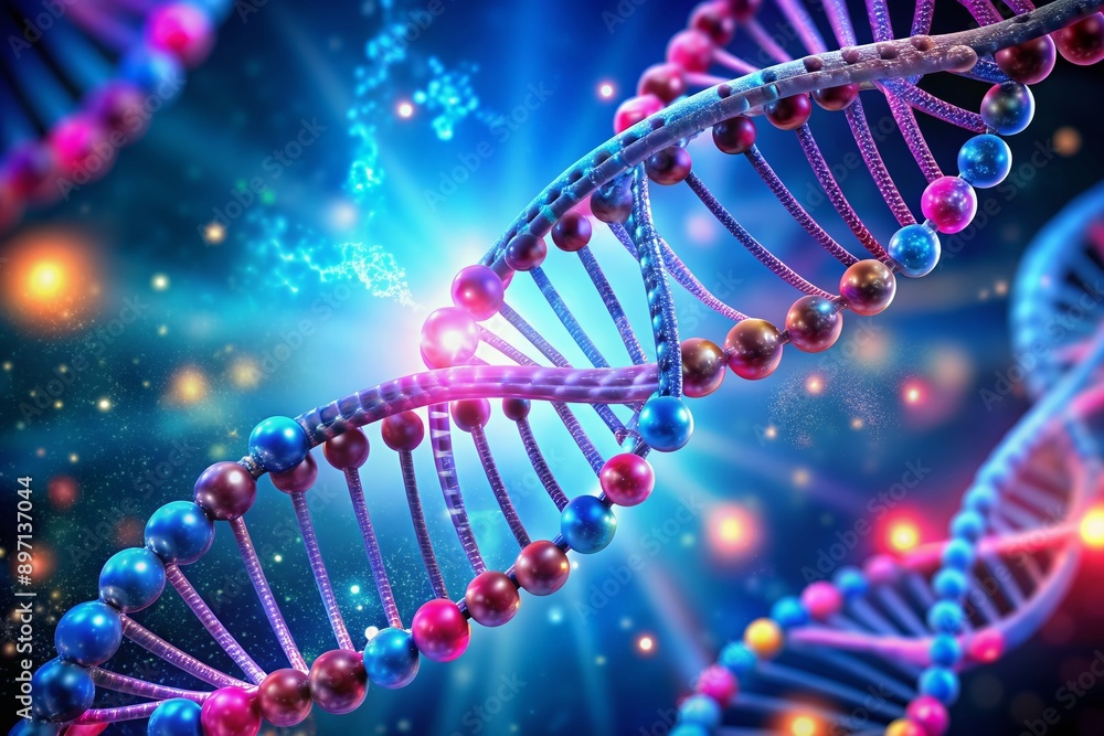Colorful illustration of a DNA double helix molecule, showcasing its ...
