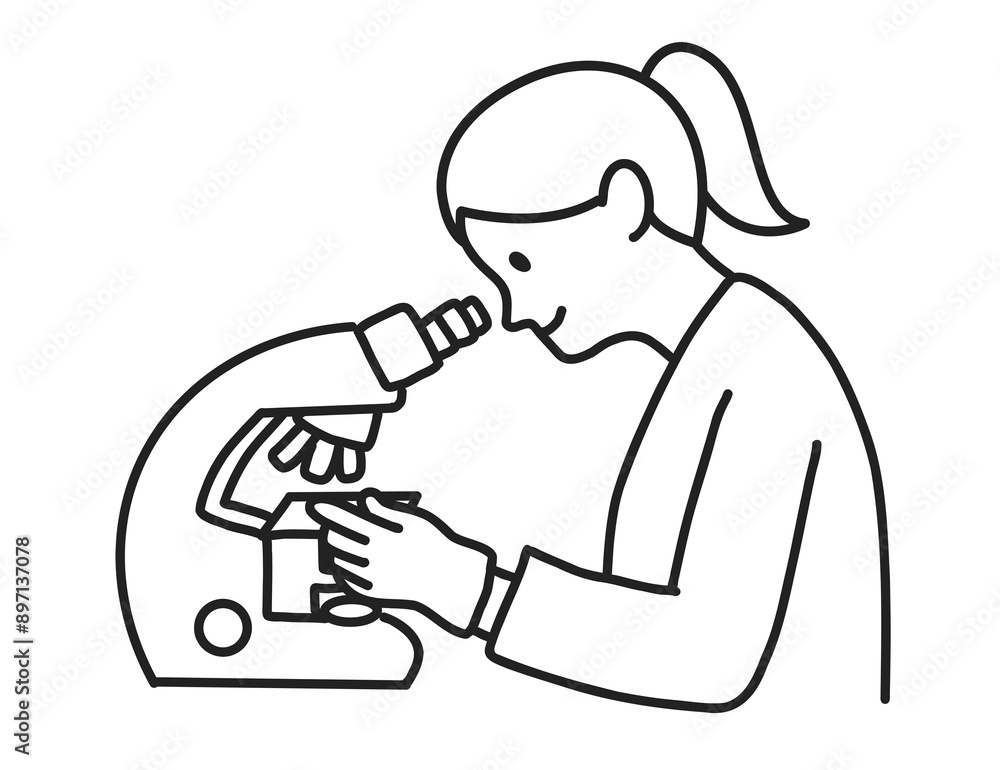 PNG Female lab technician looking through microscope in laboratory line ...