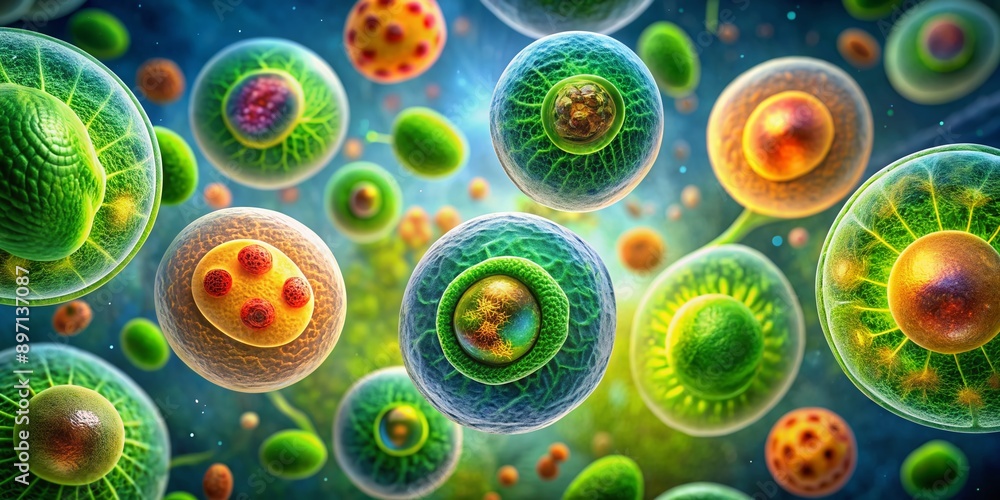 Vibrant microscopic view of plant cell division showcasing mitotic ...