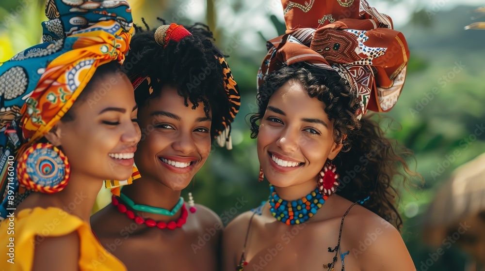 Multicultural women in traditional attire having a conversation, unity ...