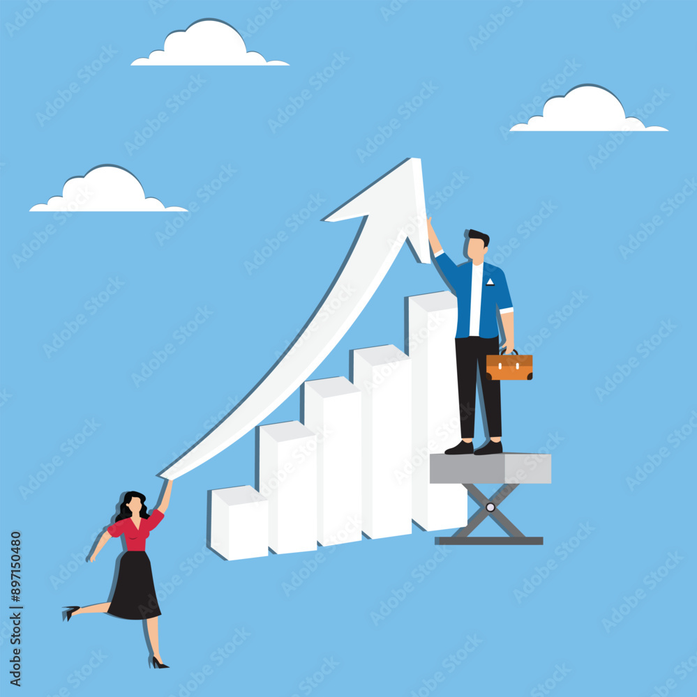 Growth strategy, team collaboration to grow business success, teamwork or partnership to develop ...