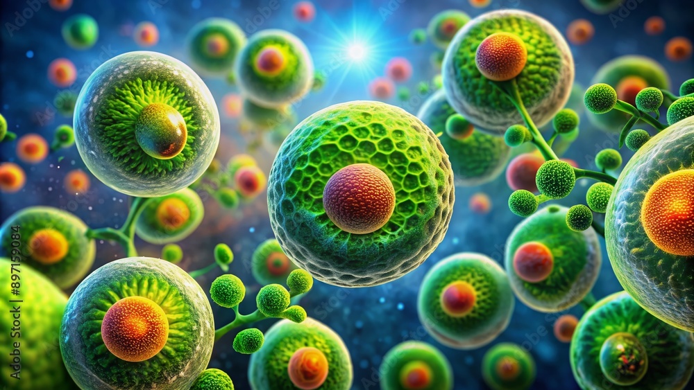 Vibrant microscopic image of plant cell division, showcasing mitotic ...