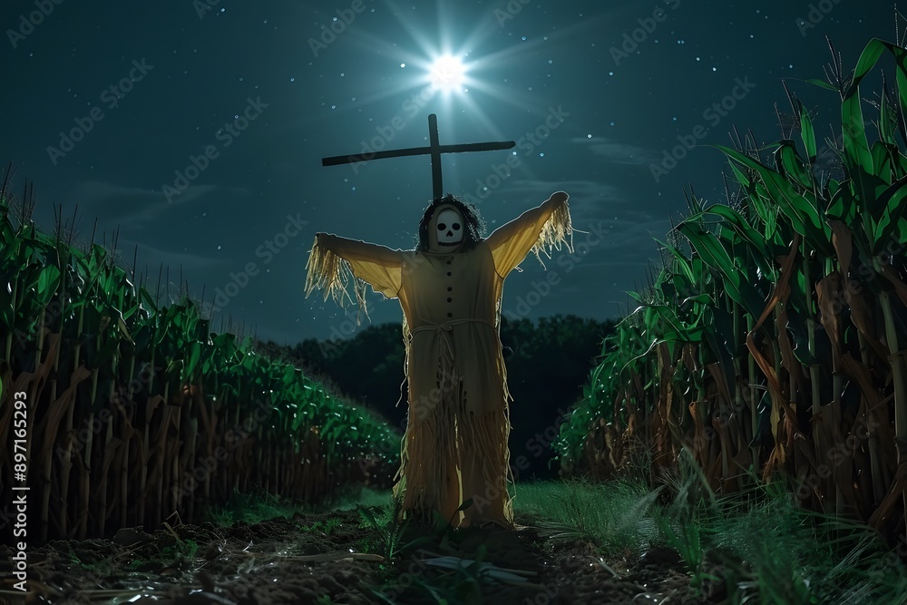 The Haunting Scarecrow: A sinister scarecrow, with a skeletal mask ...