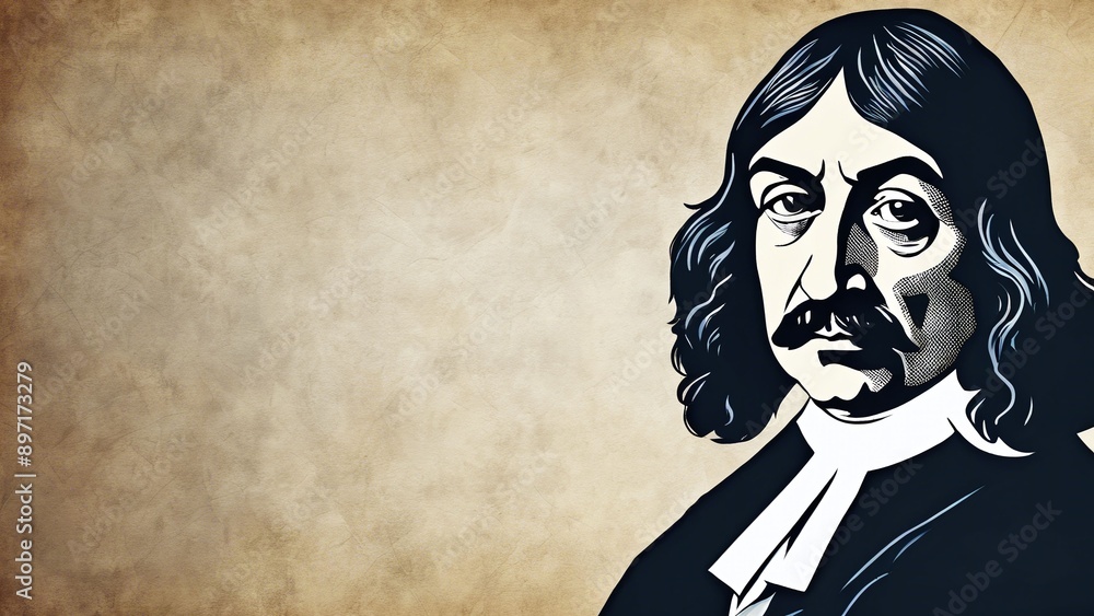 French philosopher and scientist René Descartes old paper background ...