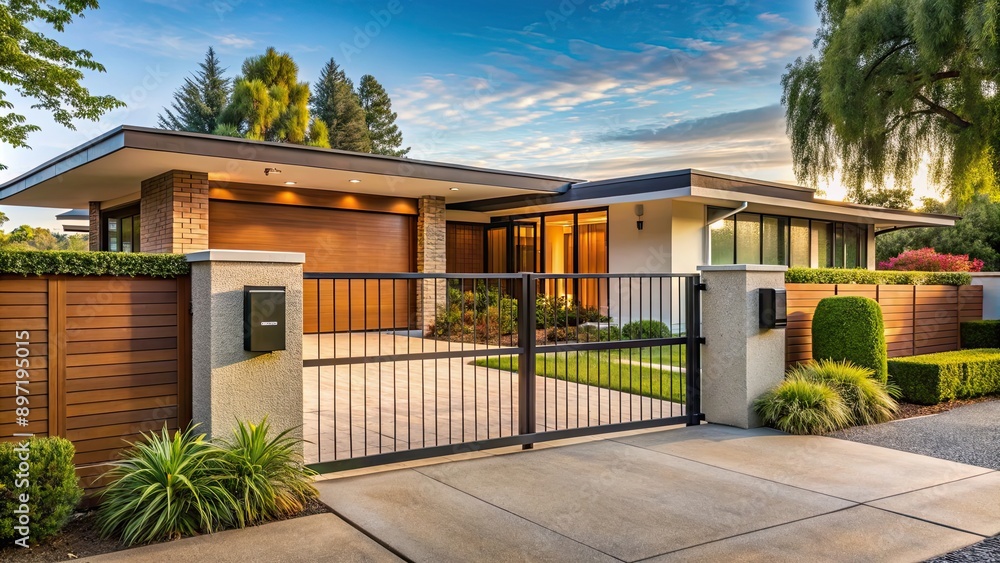 Mid-century modern suburban home with personalized entry codes and ...